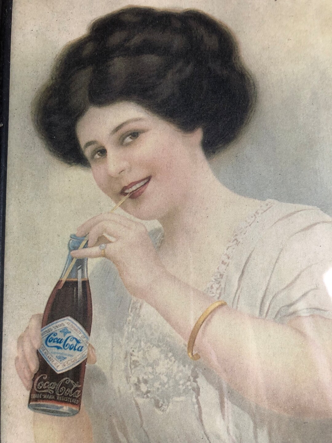 Antique Original Edwardian Lady Coke Cola Ad Advertising Promo Framed ...