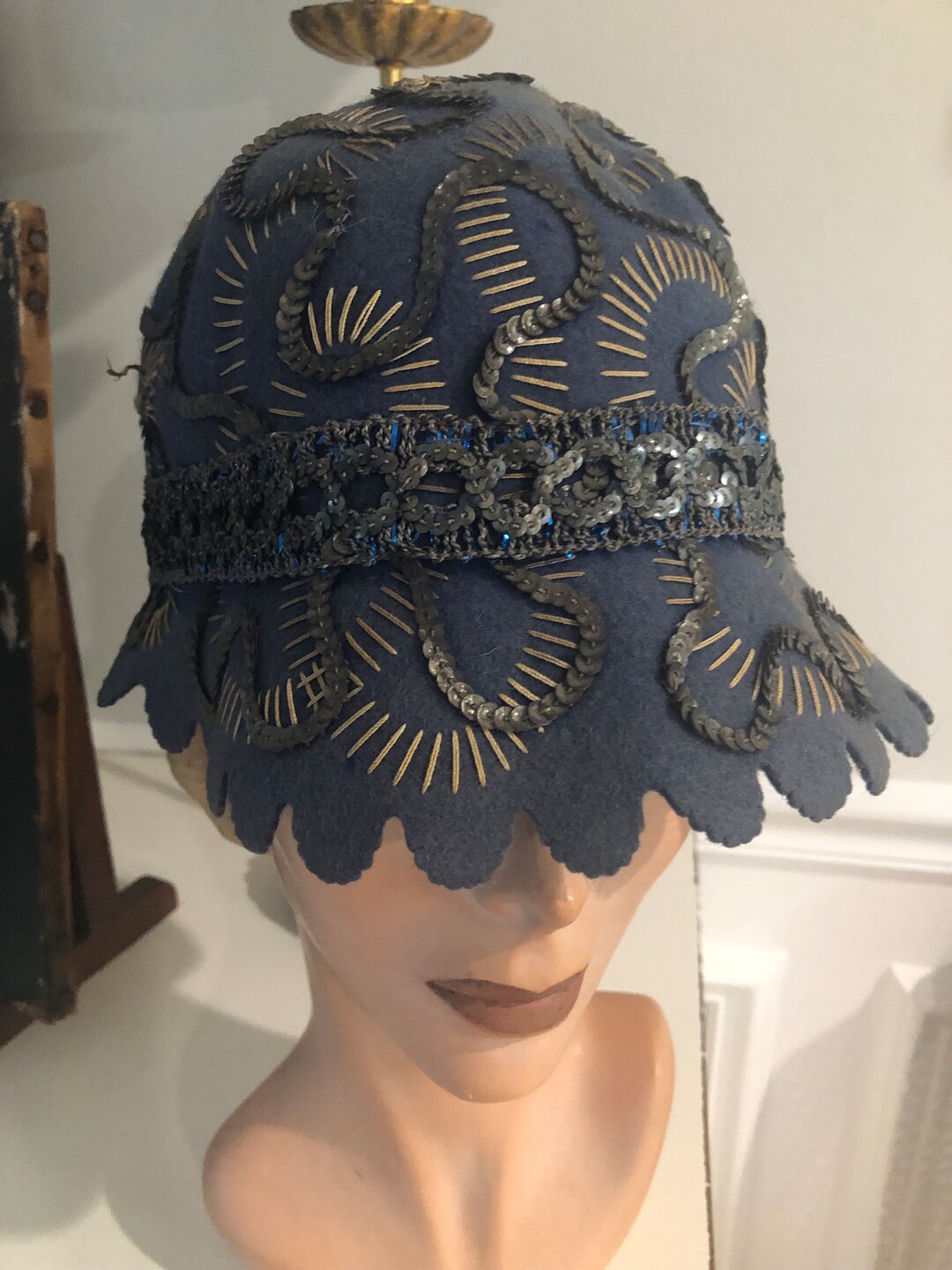 Antique Flapper Hat Cloche Hat Gatsby Periwinkle Color Sequins & More ...