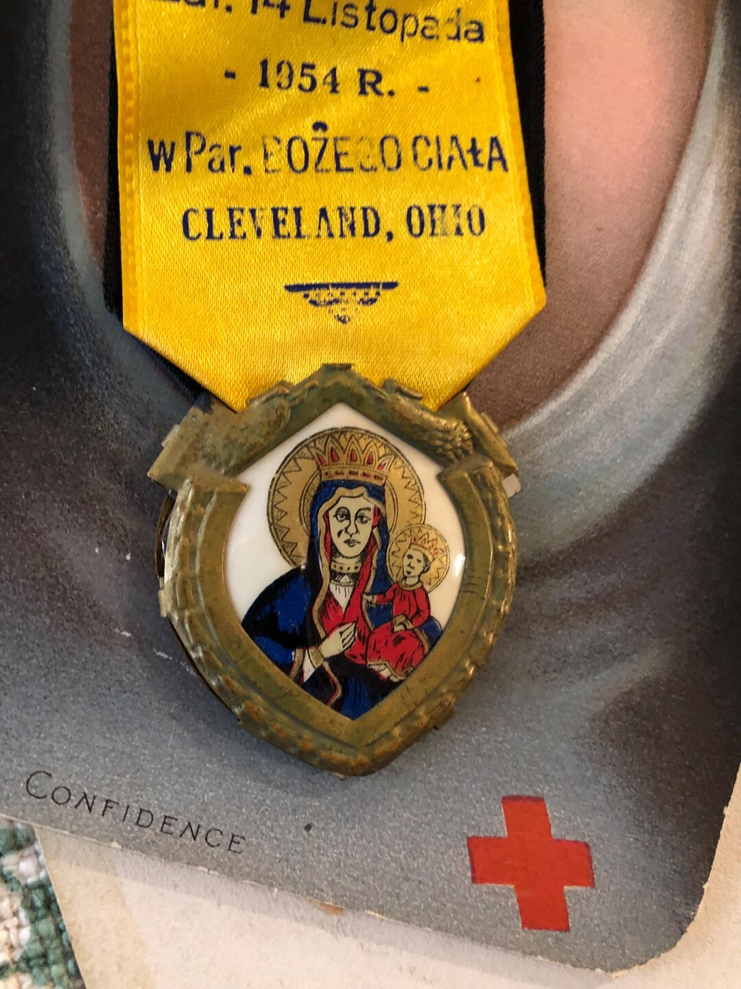 Antique Religious Ribbon Lapel Catholic Reversible Ribbon Church ...