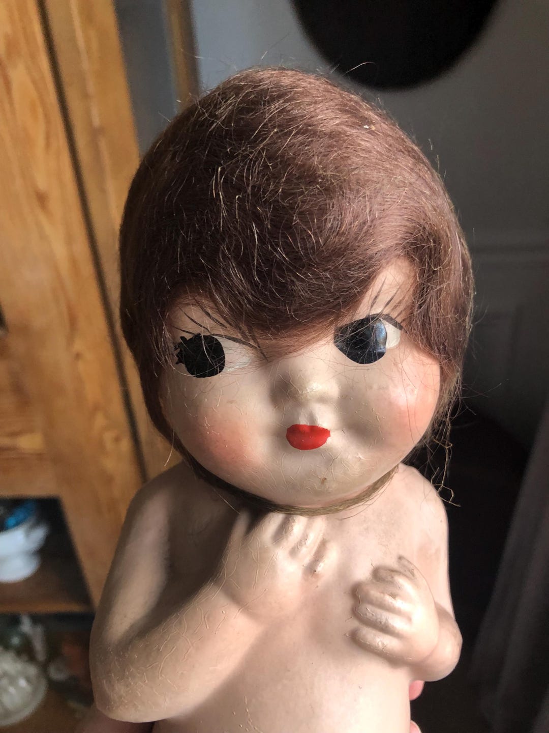 Antique Googly Eyes Doll Composition Paper Mache Flirty Eyes Side ...