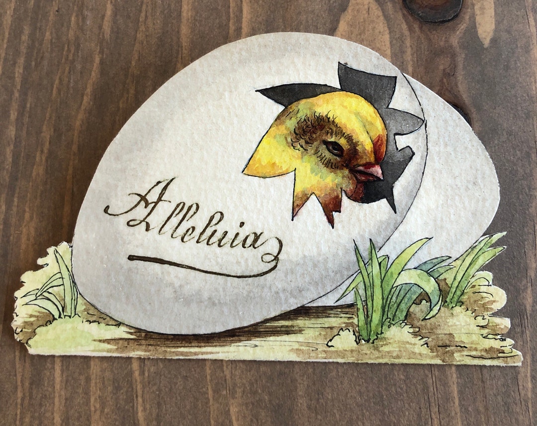 Hand Made Antique French Easter Card Hand Painted Watercolor Religious ...