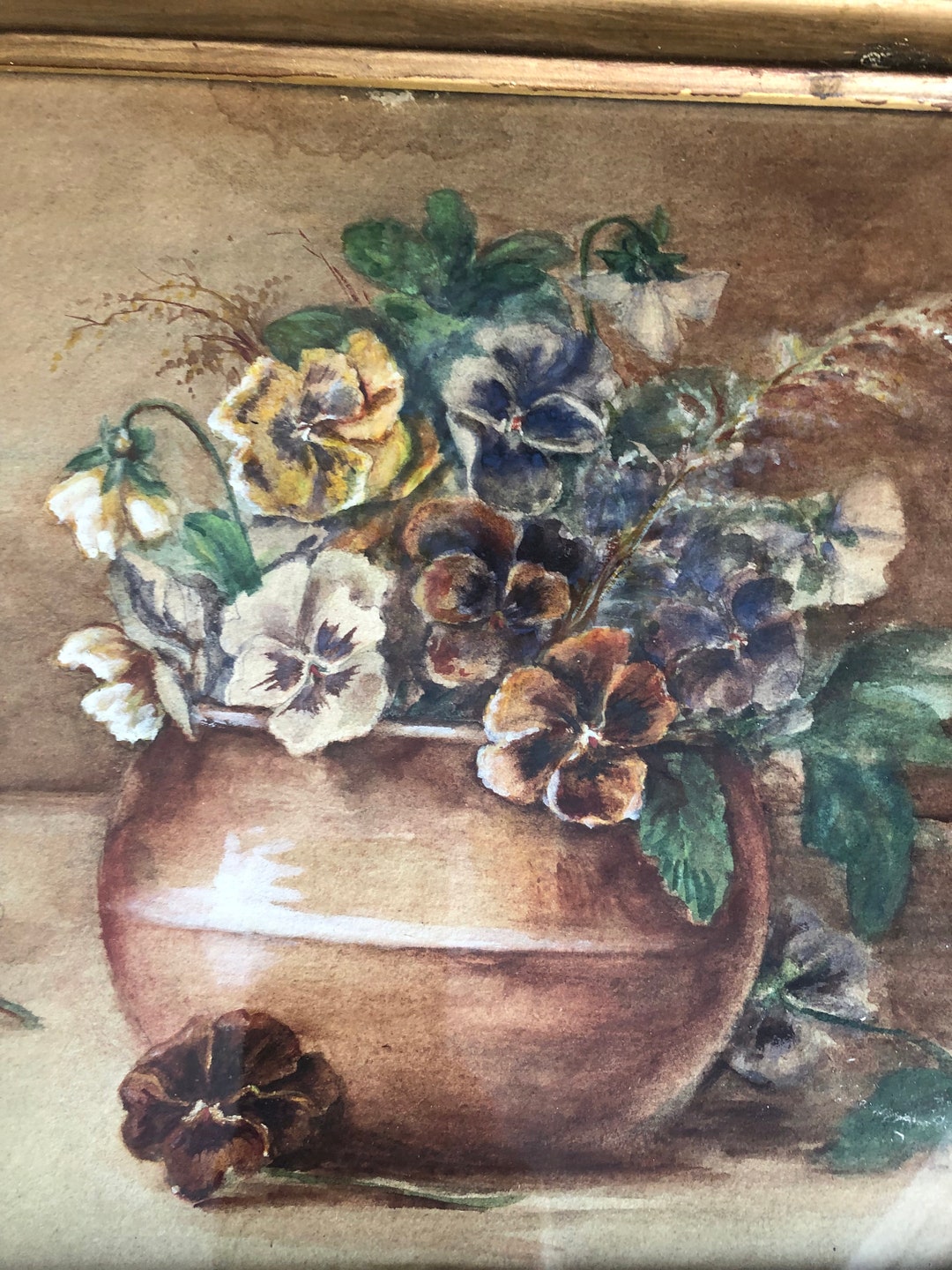 SALE Antique Victorian Pansy Oil Painting Watercolor Gilt Ornate ...