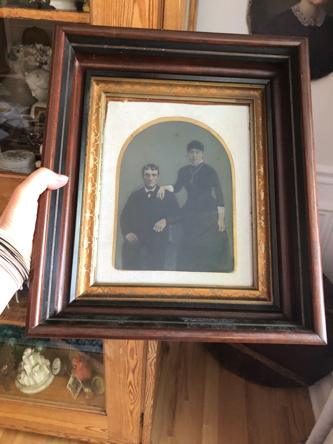 Antique Victorian Photo Tintype Full Plate Hand Colored Folk Art Couple ...