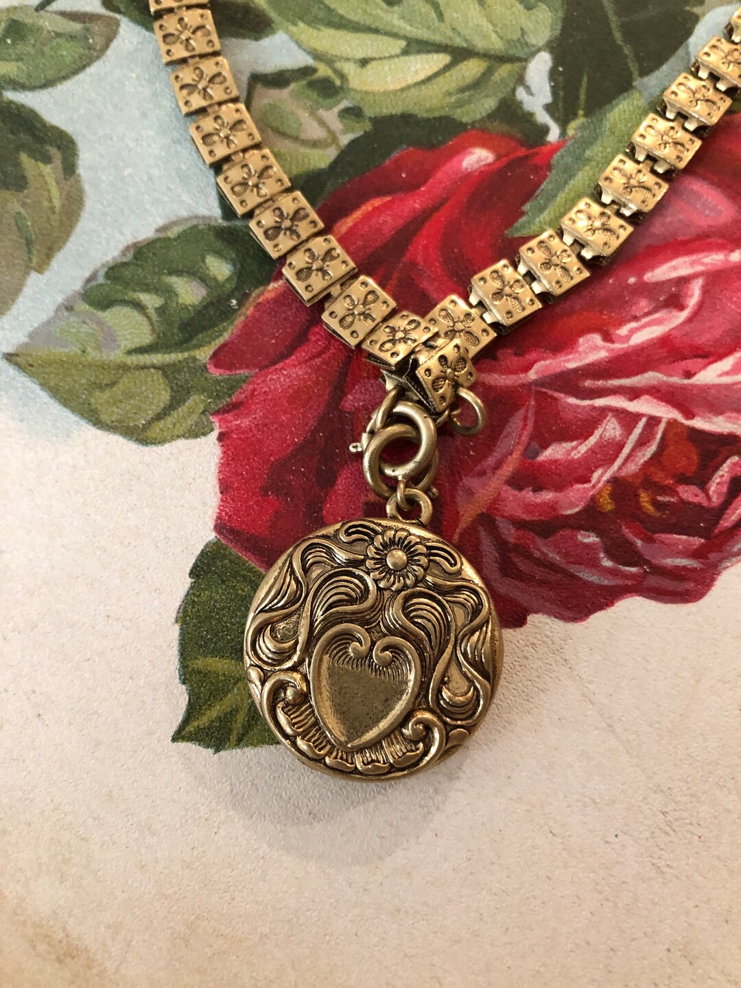 Antique Victorian Book Chain Necklace With Fab Locket Photo Locket ...