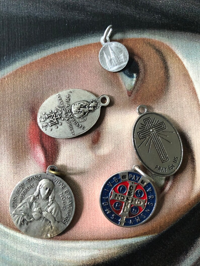 Vintage Religious Medal Lot X 5 Enamel Sacred Heart Saints Madonna ...
