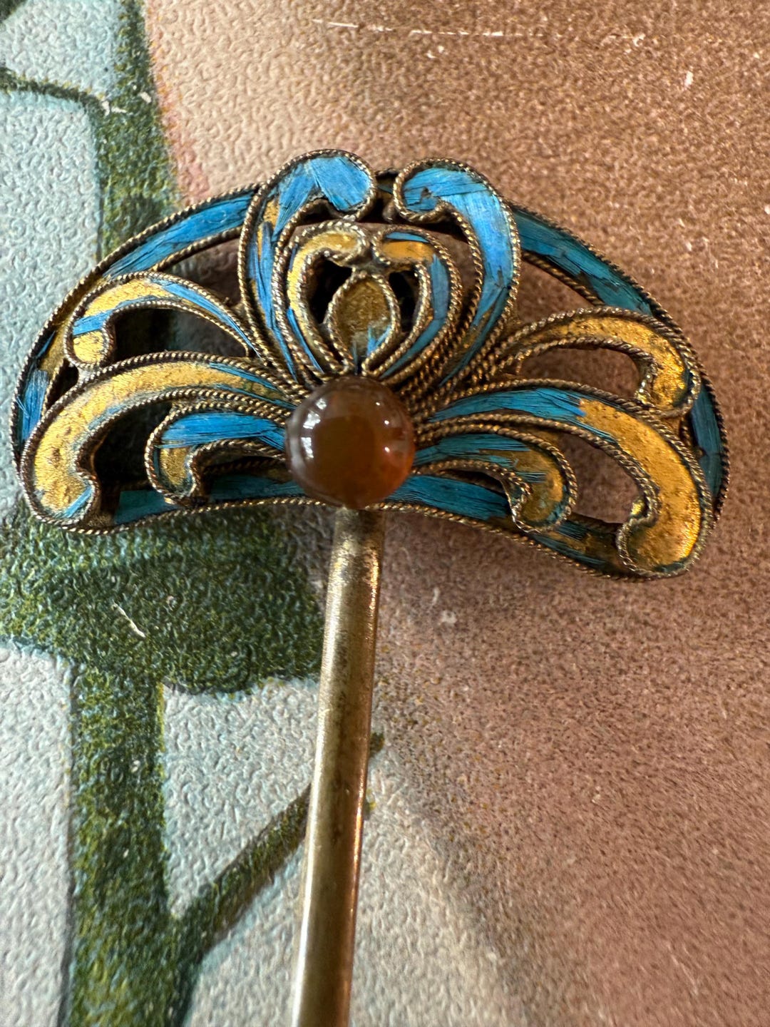 SALE Antique Qing Dynasty Tian Tsui Blue Enamel With Stone Hair ...
