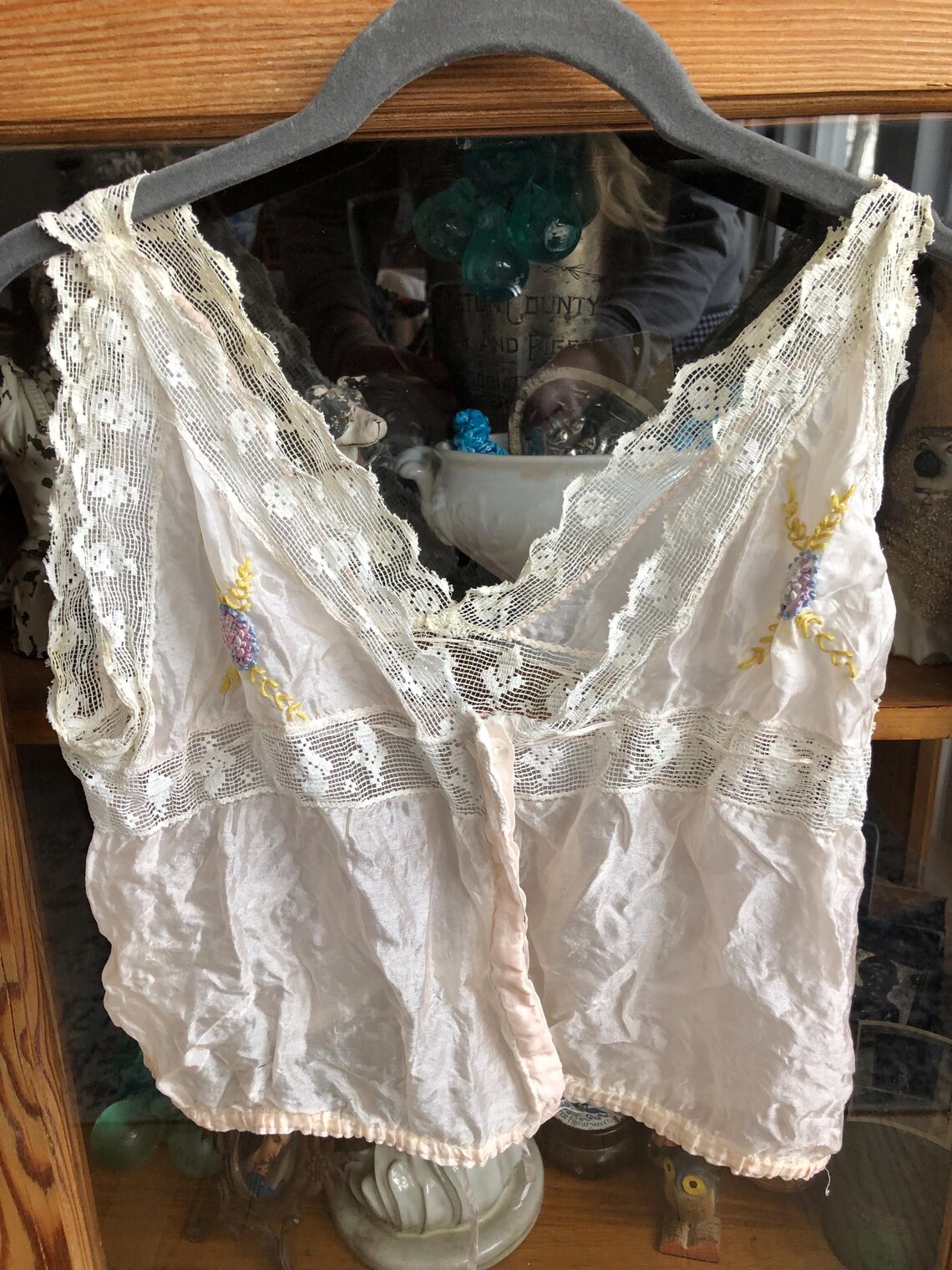 Antique Victorian Undergarment Chemise Silky Fabric Darling Embroidered ...
