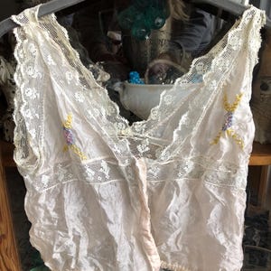 Antique Victorian Undergarment Chemise Silky Fabric Darling Embroidered ...