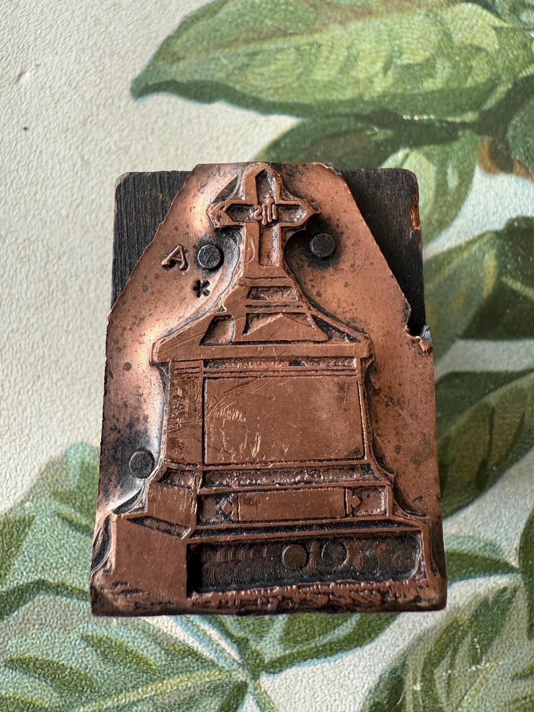 Antique Tombstone Graveyard Cemetery Letterpress Print Block With Cross ...