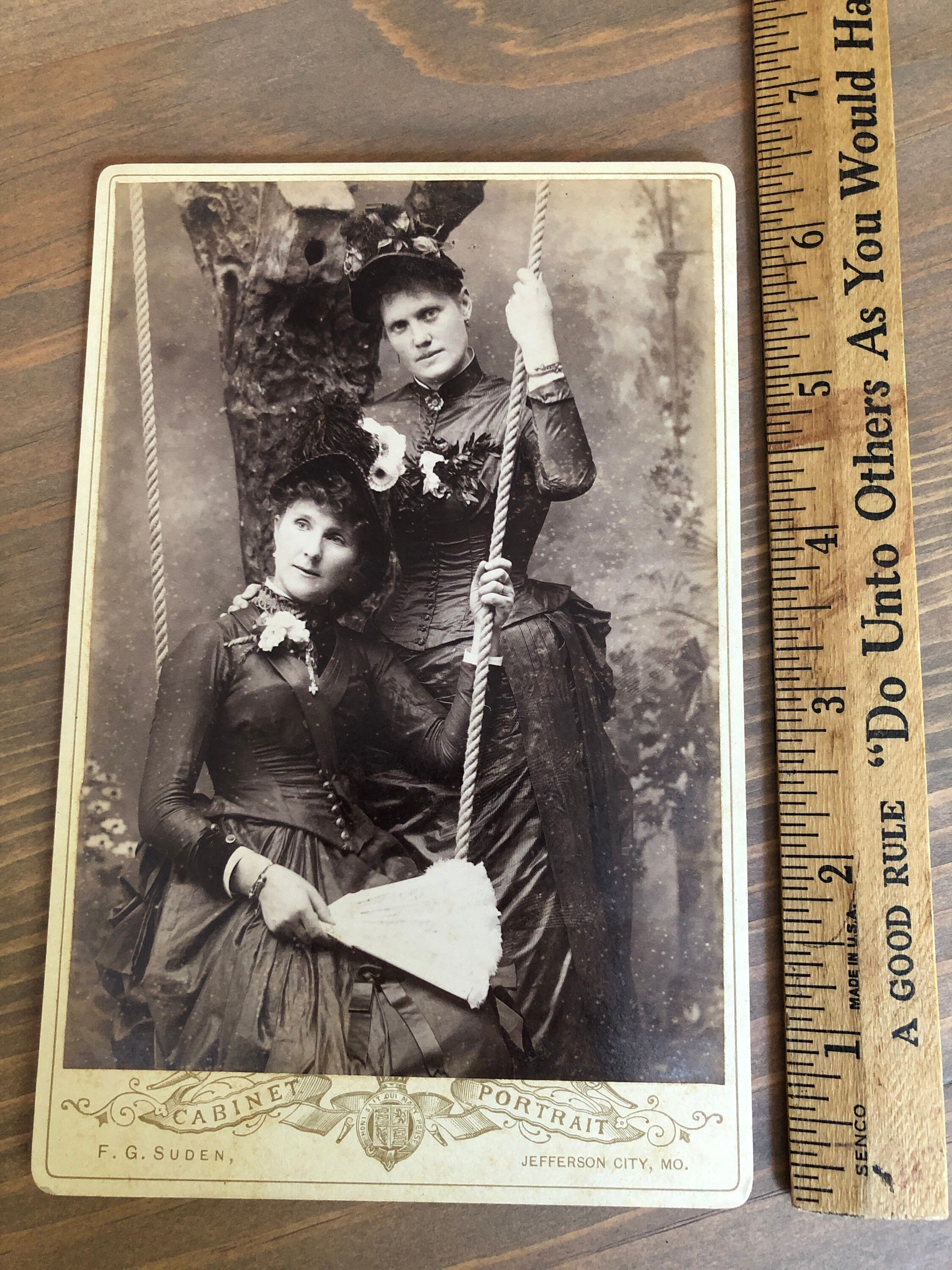 Exquisite Antique Cabinet Card Photo Stunning Fashion Ladies on Swing ...