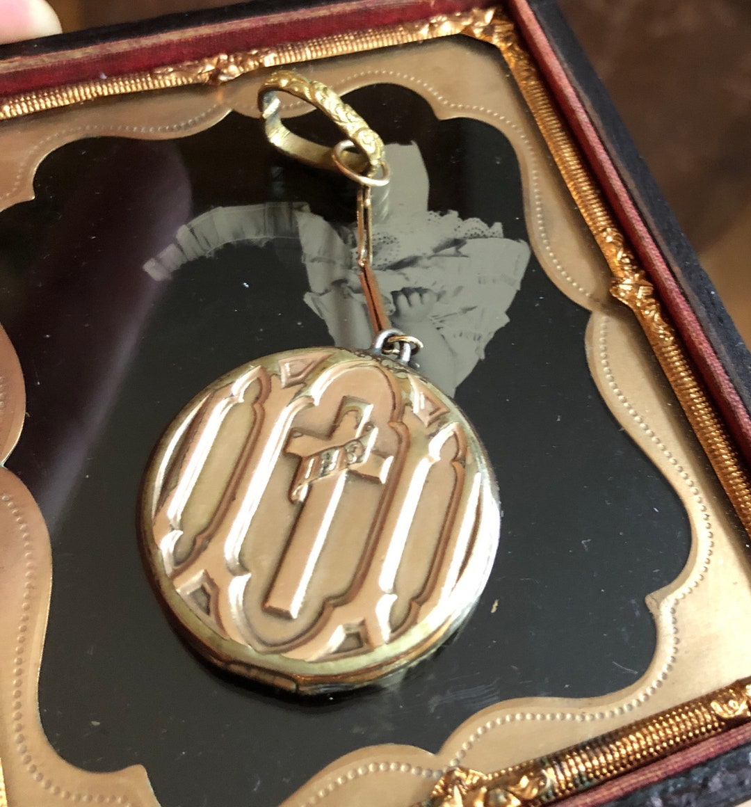 Antique Victorian Locket Religious Locket Pendant Gold Filled Cross ...