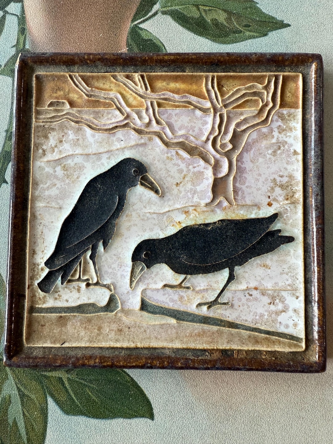 Vintage Delft Pottery Tile Blackbirds Ravens Bird Decor AS IS Arts ...