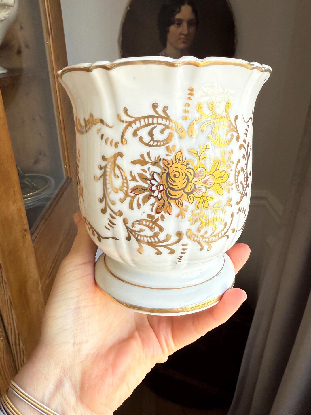 Vintage Cache Pot Porcelain Ceramic Gilded Design Planter Pretty Decor ...
