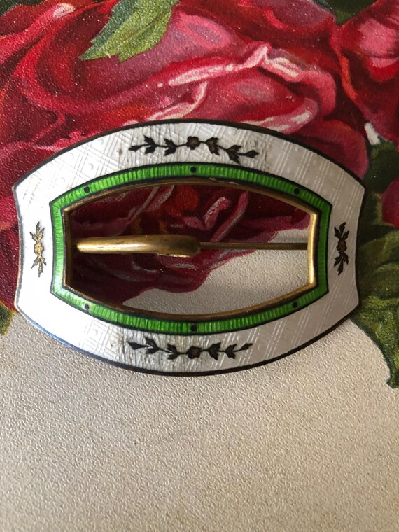 Antique Victorian Enamel Guilloche Gilt Belt Buckle B… - Gem