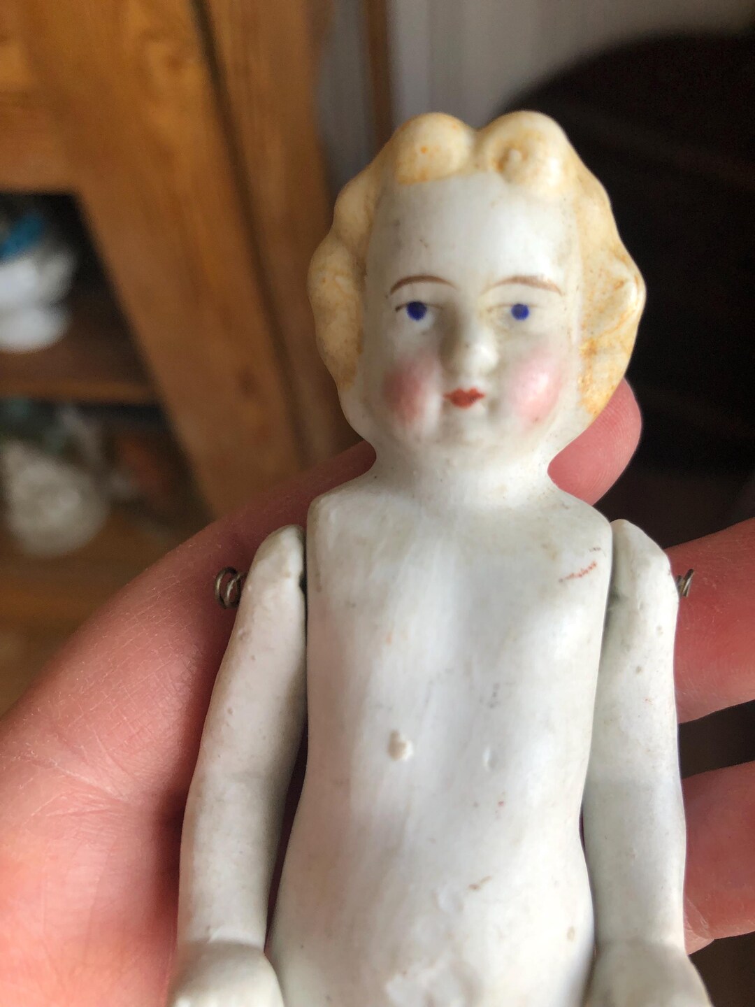 Antique Frozen Charlotte Doll 5” Bisque Doll Movable Arms Blonde Molded ...