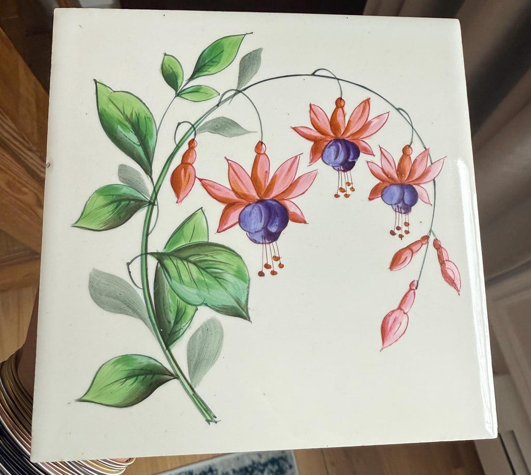 SALE Antique English Tile Wall Tile Backsplash Hand Painted Bleeding ...