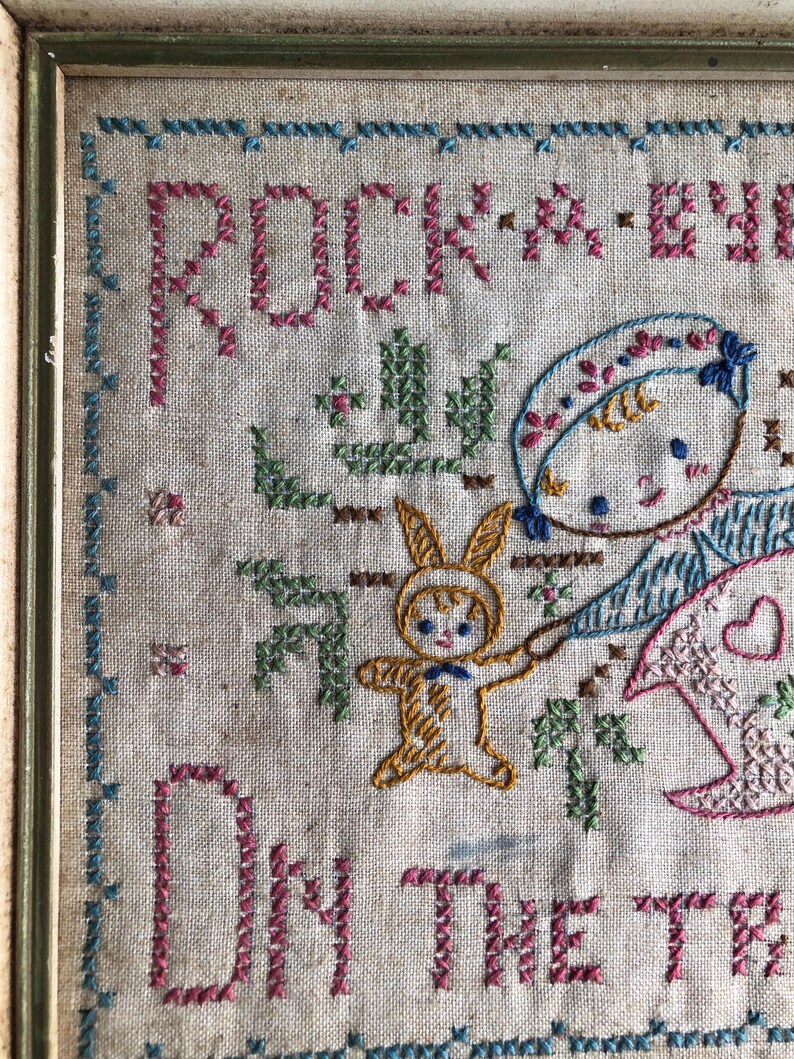 Rare Vintage Embroidery Rock A Bye Baby Complete Framed - Etsy