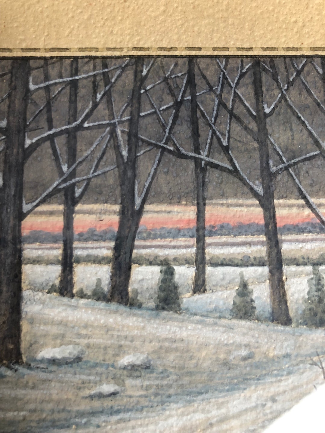 Vintage Watercolor Original Mini Art A Toque Frame Beautiful Landscape ...