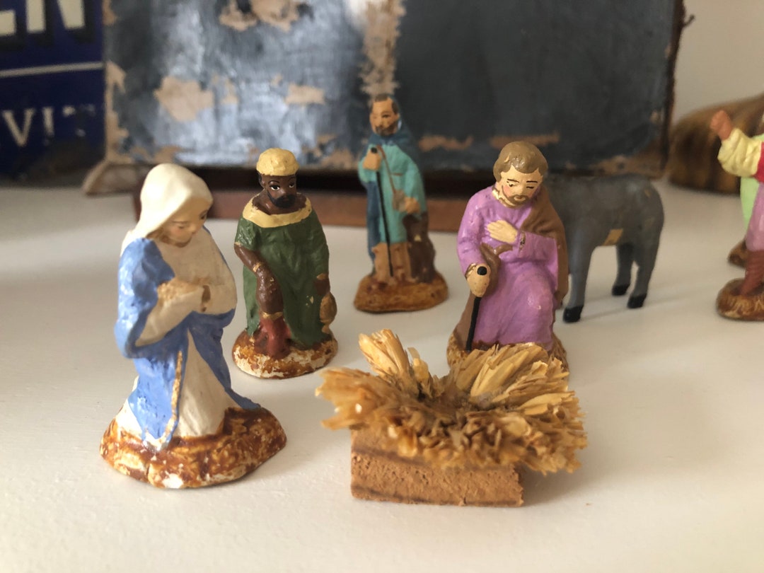Antique French Crèche Nativity Set Miniature France Religious Christmas ...