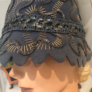 Antique Flapper Hat Cloche Hat Gatsby Periwinkle Color Sequins & More ...