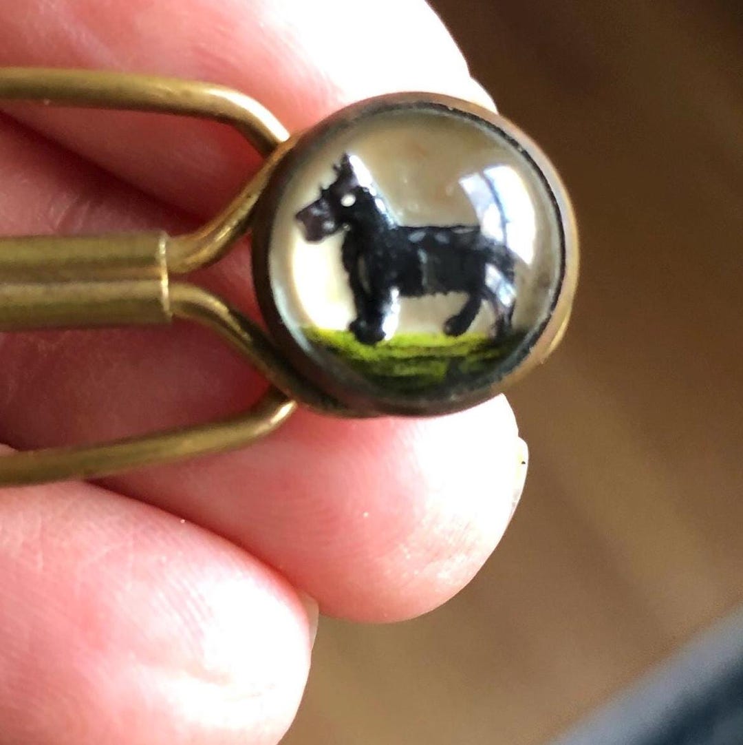 Super Cute Scottie Glass Intaglio Reverse Glass Mens Gold Tone Tie Bar ...