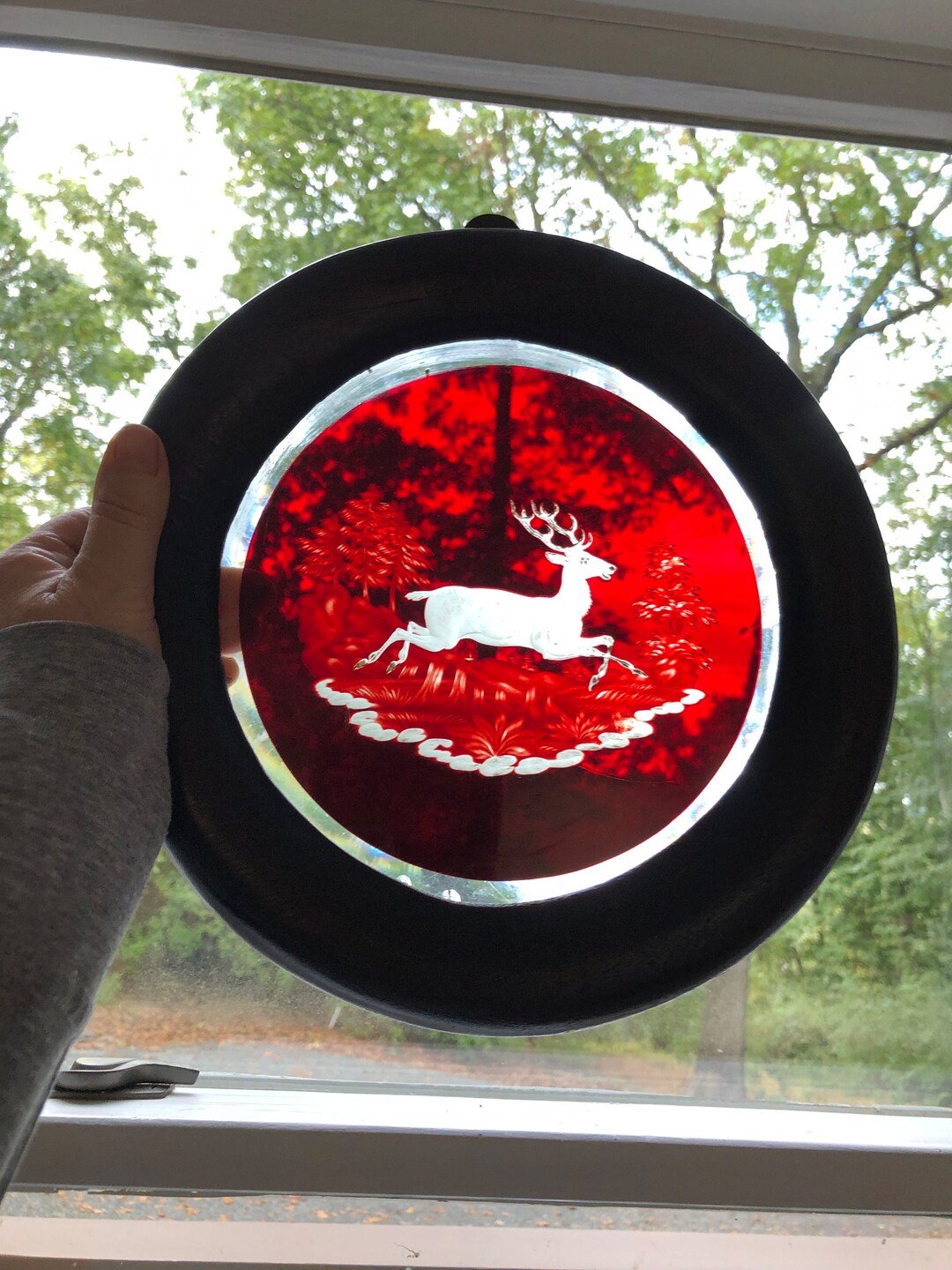 Antique Ruby Flash Glass Reverse Deer Carving Bohemian Czech Glass Ruby ...