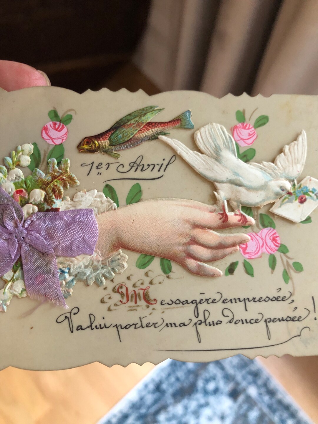 Stunning Antique French Postcard Art Celluloid Victorian Die Cut Hand ...