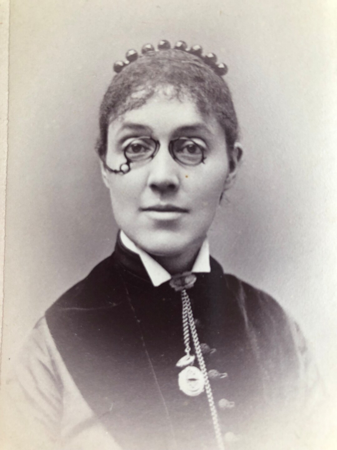 Interesting Antique CDV Photo Lady With Lorgnette Glasses Lockets - Etsy