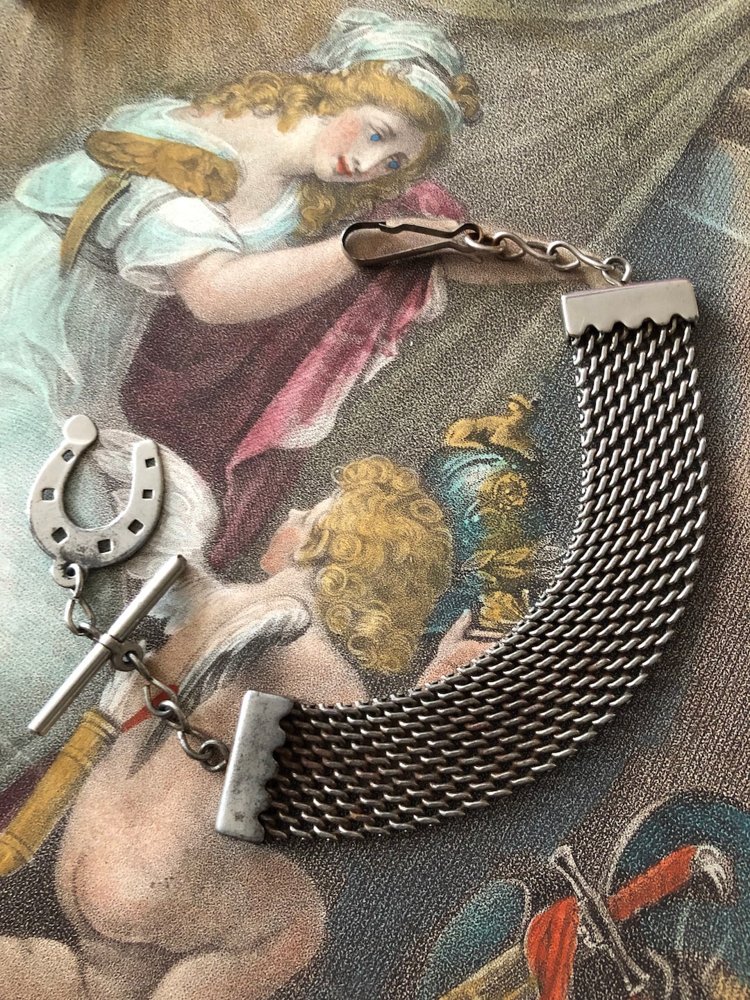 Vintage Antique Watch Fob Chain Silver Plate Lucky Horseshoe T Bar ...