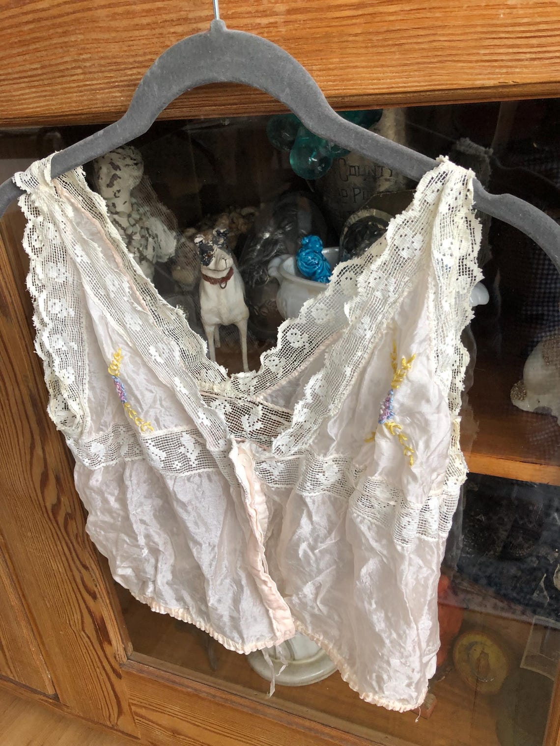 Antique Victorian Undergarment Chemise Silky Fabric Darling Embroidered ...