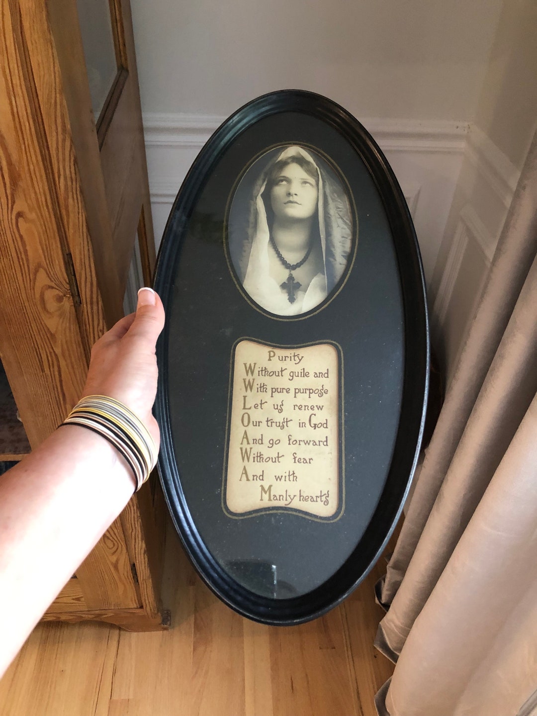 Antique Religious Art Print Lithography Art Deco Madonna Purity Poem ...