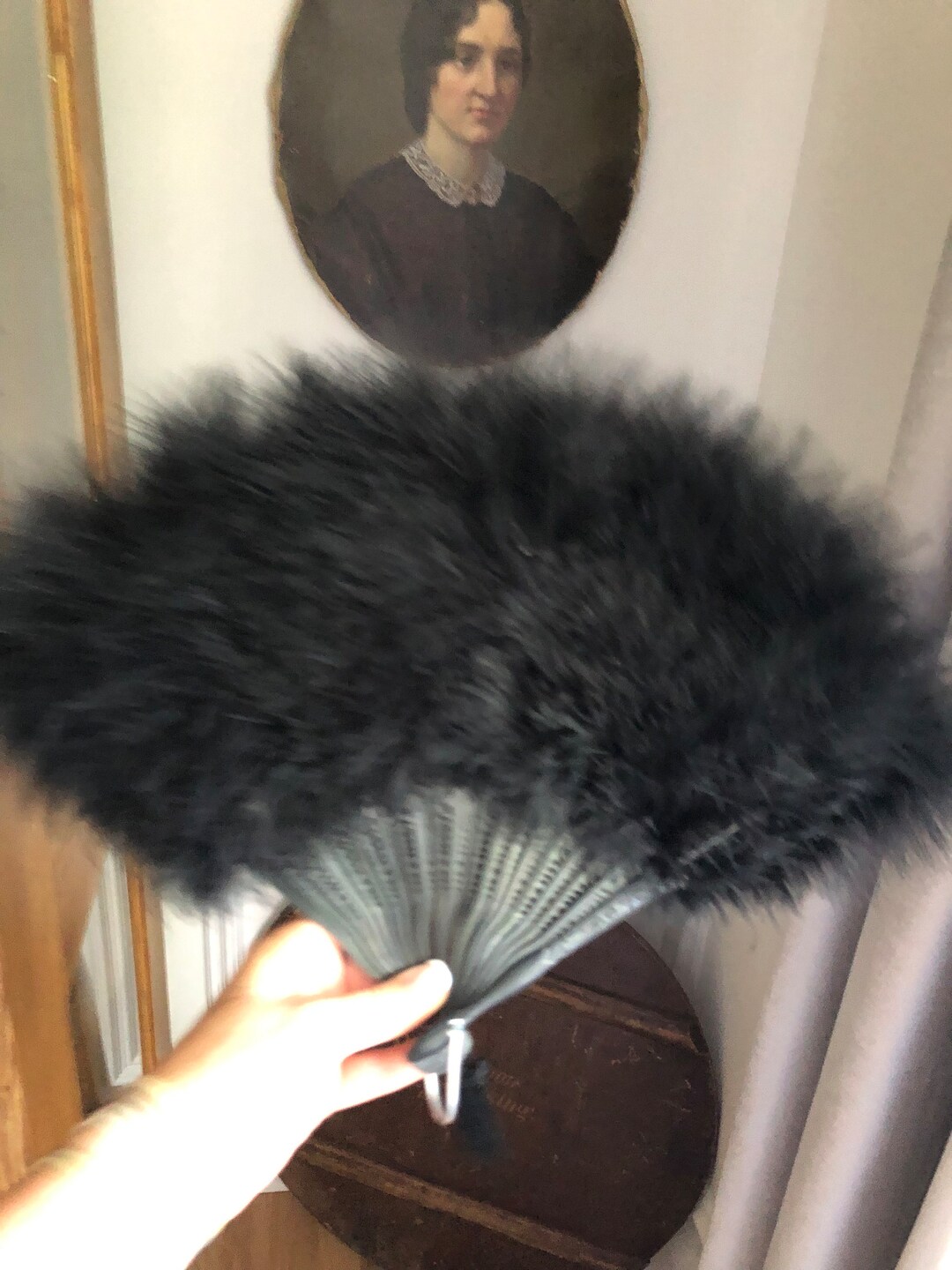Antique Victorian Ostrich Feather Black Fan Goth Wedding Theatre ...