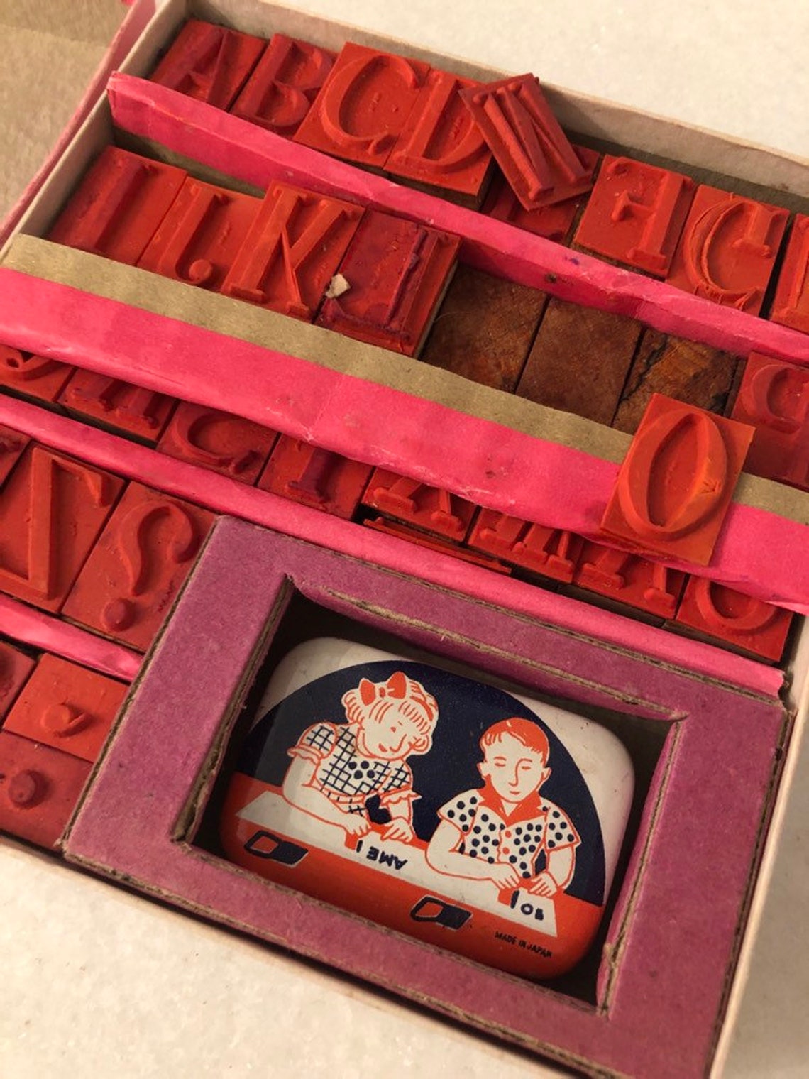 Vintage Miniature ABC Stamp Set With Tin Ink Pad Childrens Toy | Etsy