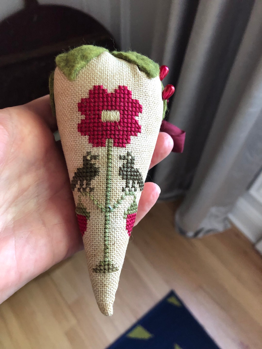 Adorable Unusual Pin Cushion Figural Fruit Strawberry Embroidery Birds ...