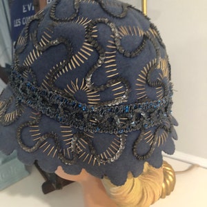 Antique Flapper Hat Cloche Hat Gatsby Periwinkle Color Sequins & More ...