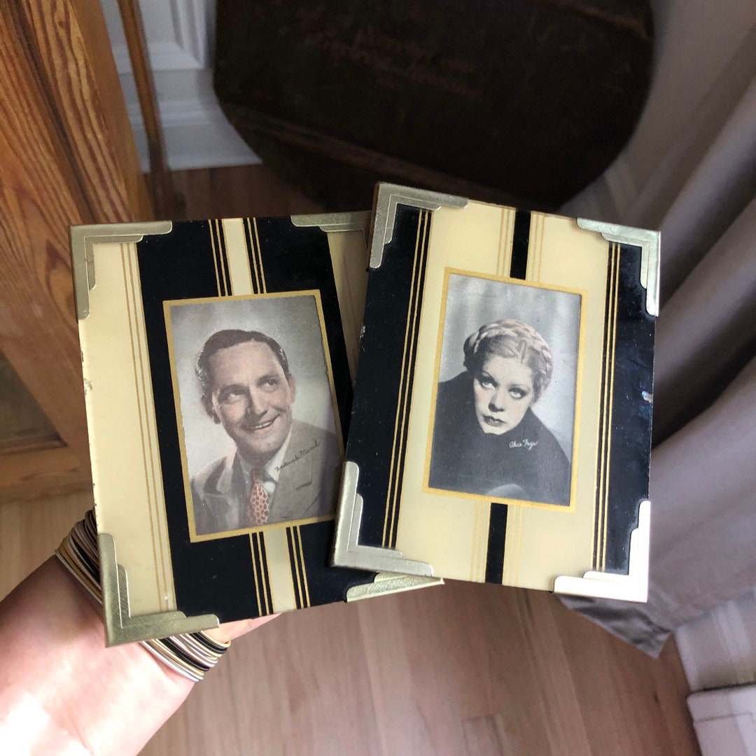 Pair Iconic Antique Art Deco Picture Frames Reverse Glass Easels Never ...