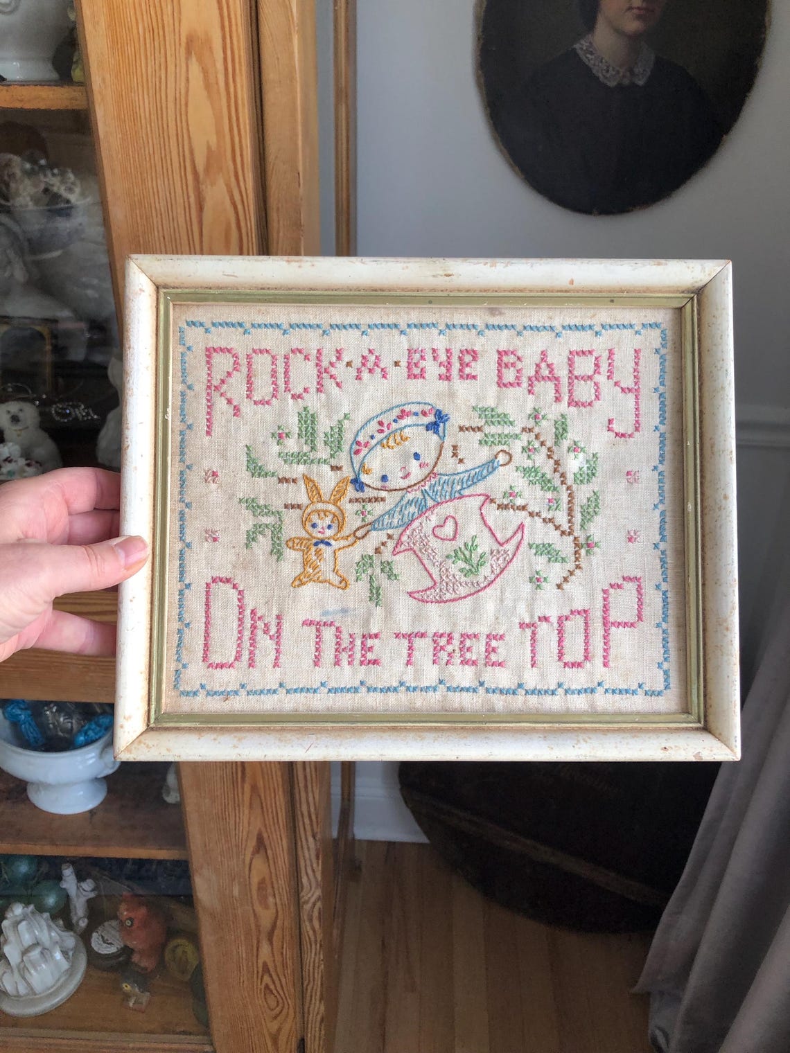 Rare Vintage Embroidery Rock A Bye Baby Complete Framed - Etsy