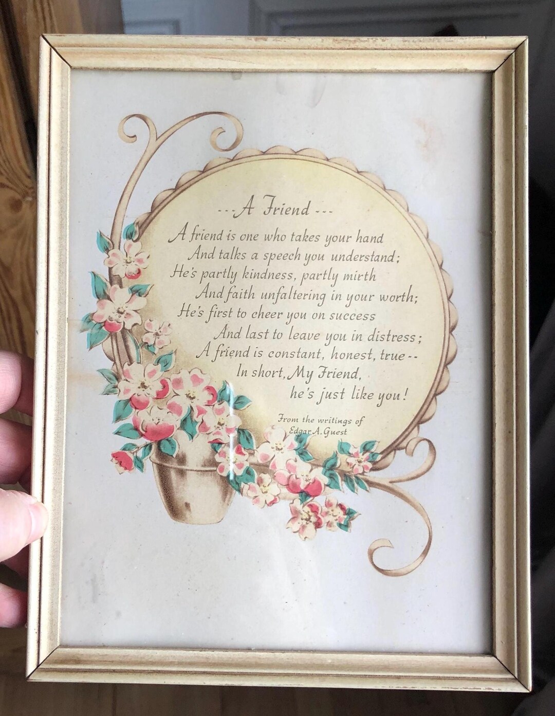 Sweet Motto Print Friend Circa 40’s Framed Under Glass Best Friend Wall ...