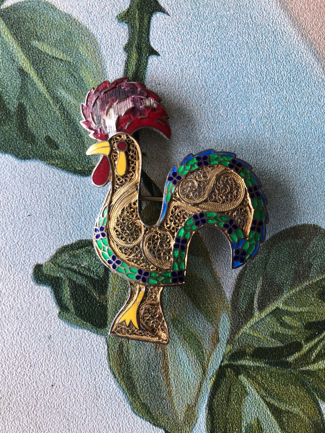 Vintage Enamel Filigree Rooster Pin Brooch Sterling Silver Pin Vermeil Signed Topazio AS IS - Etsy