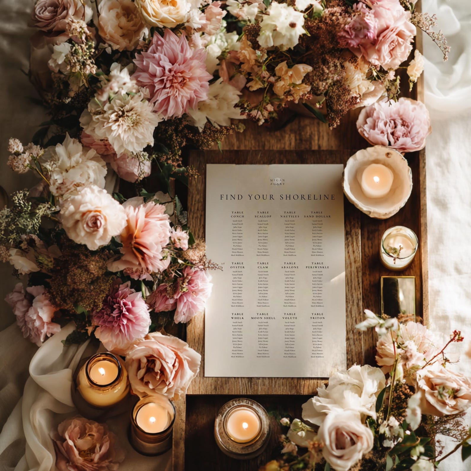 Seashell Wedding Seating Chart: Coastal Beach Table Display (digital ...