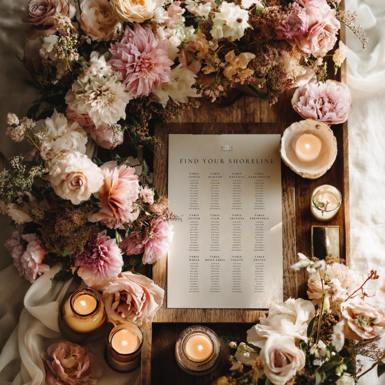 Seashell Wedding Seating Chart: Coastal Beach Table Display (digital ...