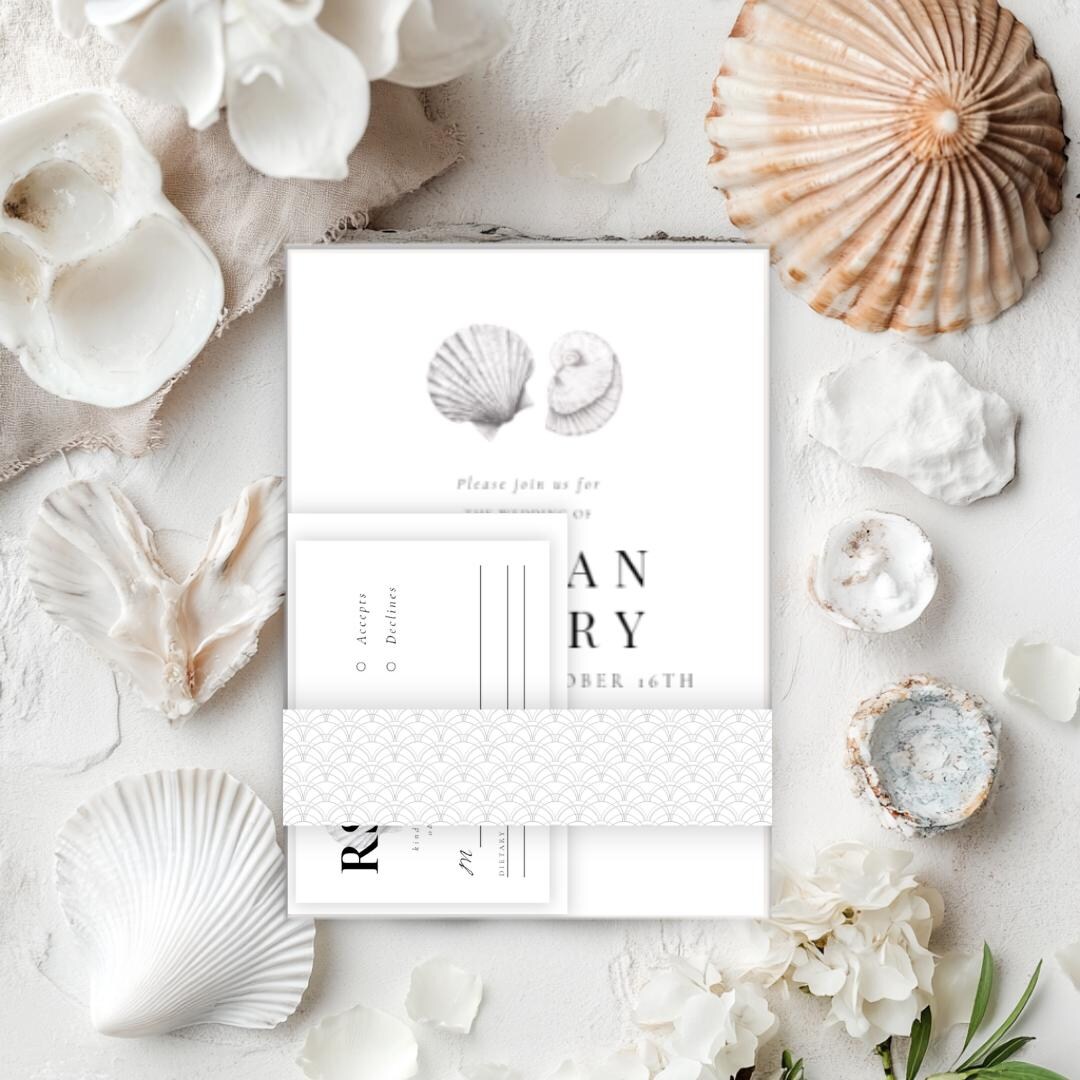 Minimalist Seashell Wedding Invitation Suite: Coastal Beach Design - Etsy