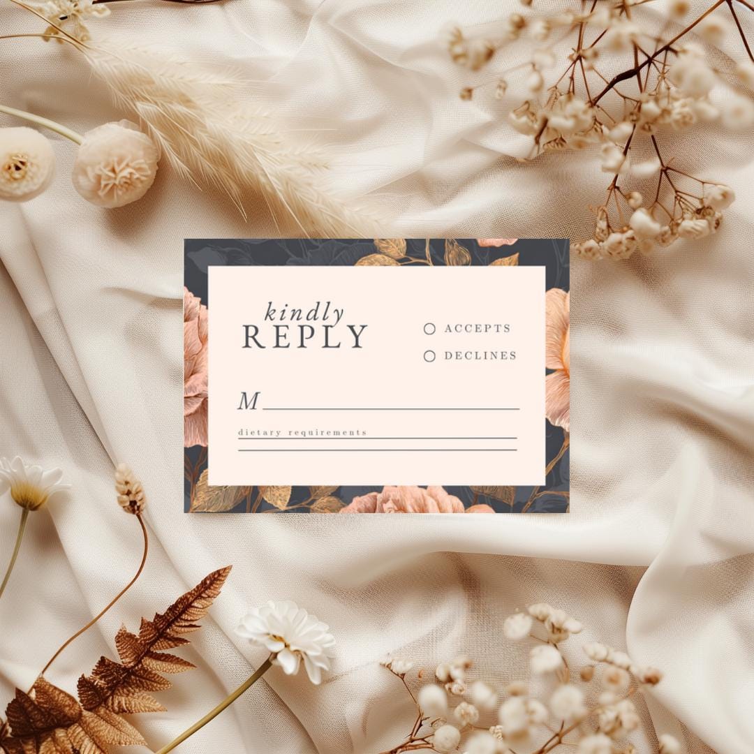 Editable Wedding RSVP Card Template | Rose Gold Floral Kindly Reply ...