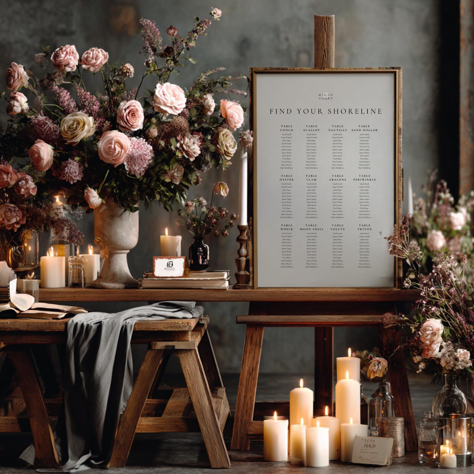 Seashell Wedding Seating Chart: Coastal Beach Table Display (digital ...