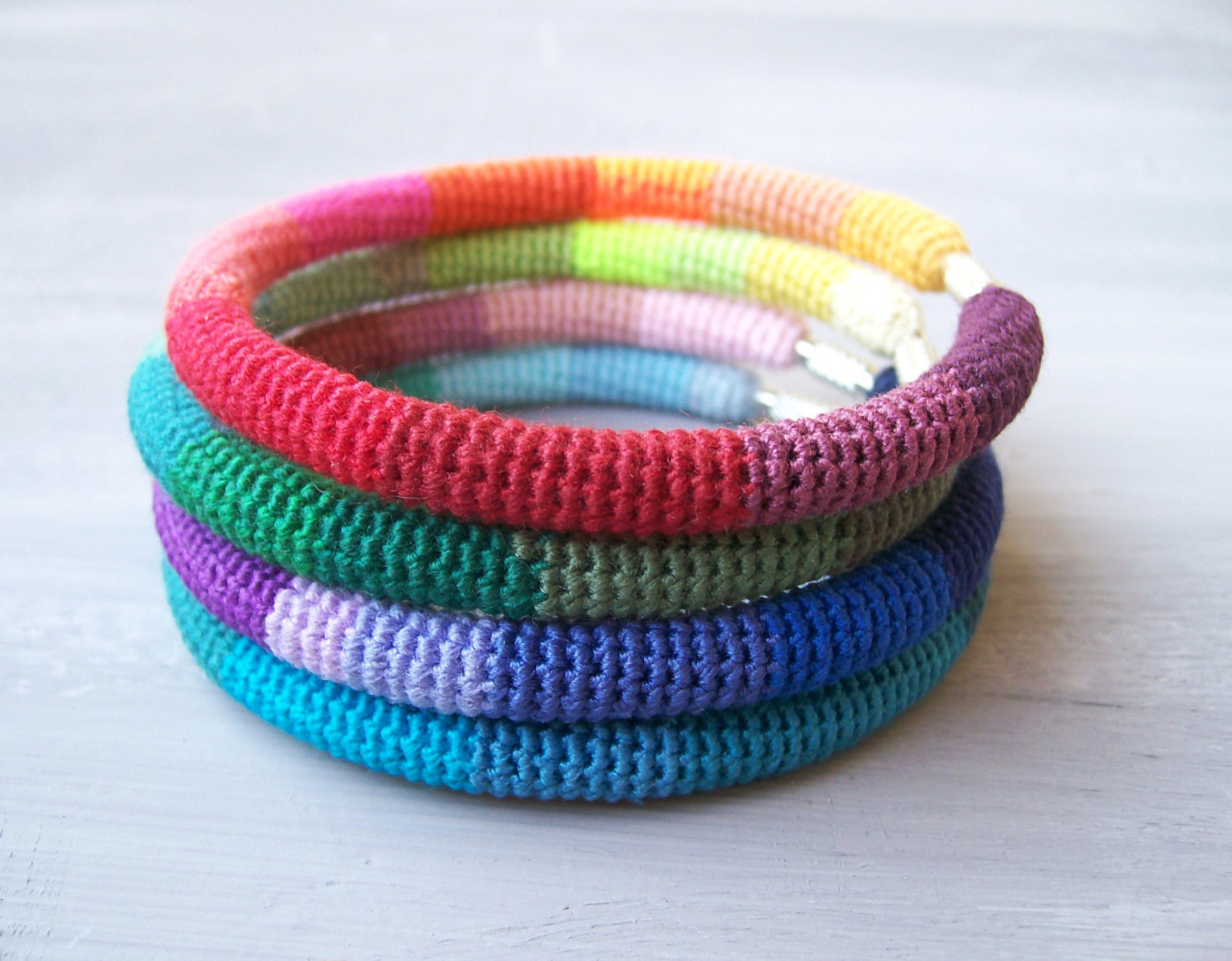 4 Rainbow Bangles Stacked Bracelets Color Galore Bangles - Etsy