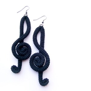 Treble Clef Earrings Crochet Black Earrings G Clef Music Theory Jewelry ...