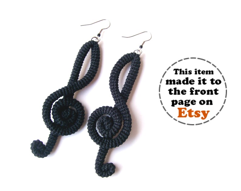 Treble Clef Earrings Crochet Black Earrings G Clef Music - Etsy