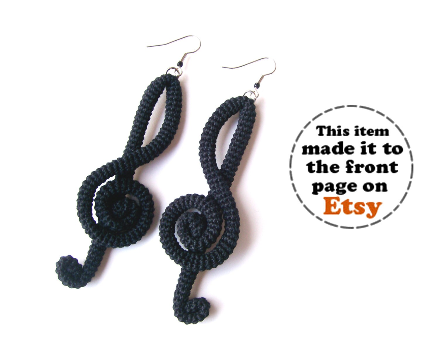 Treble Clef Earrings Crochet Black Earrings G Clef Music - Etsy