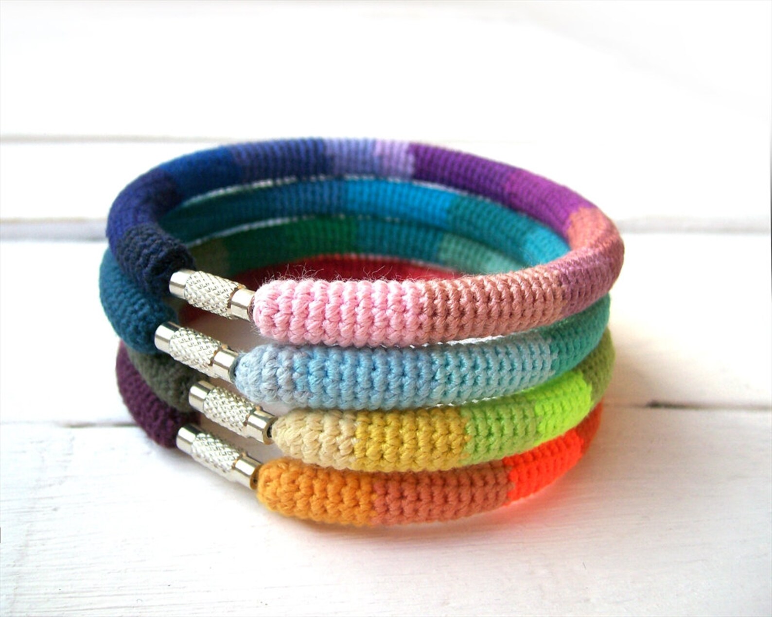 4 Rainbow Bangles Stacked Bracelets Color Galore Bangles - Etsy