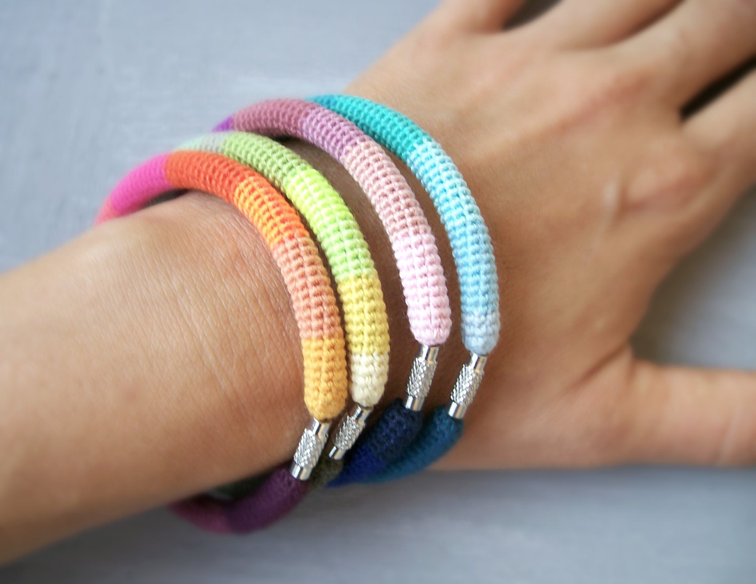 4 Rainbow Bangles Stacked Bracelets Color Galore Bangles - Etsy
